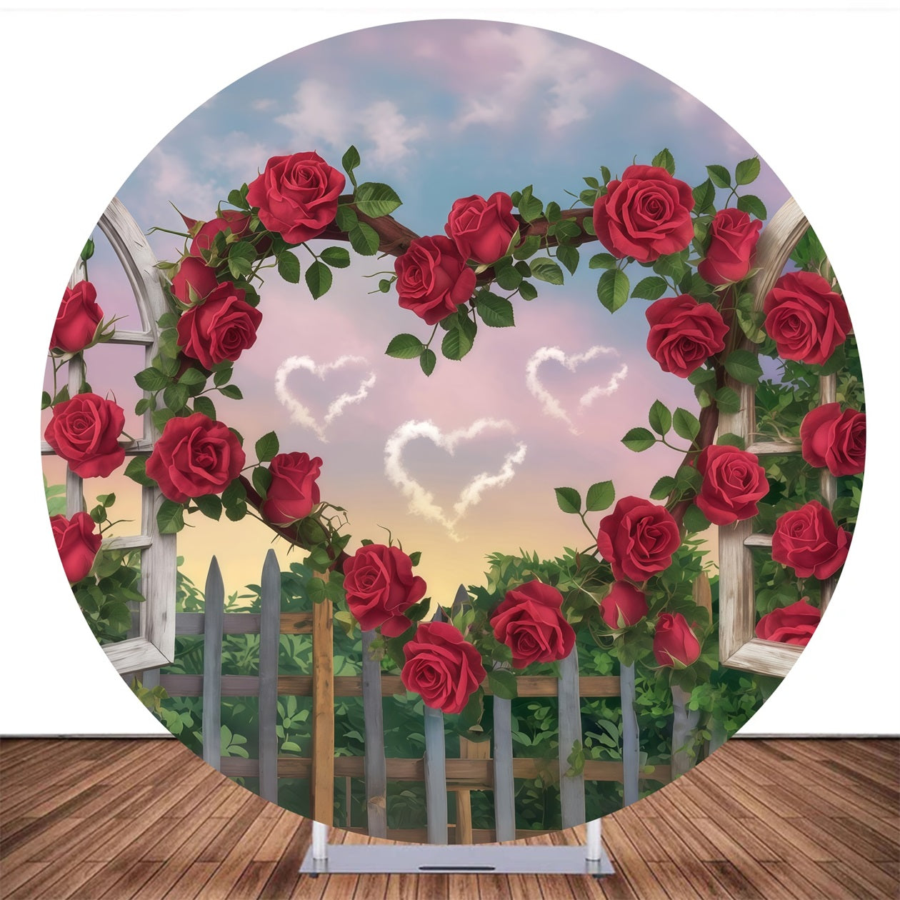 Custom Circle Backdrop Cover Rose Arch Heart Sky Valentines Backdrop M