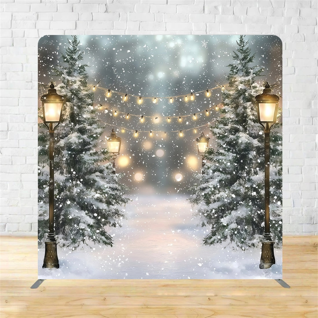 Tension Fabric Backdrop Snowy Trees Lights Winter Backdrop MRR11-67