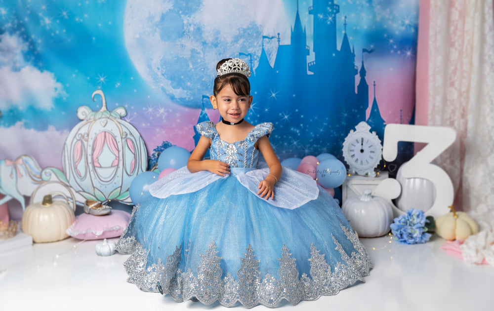 Blue Backdrop Castle Backdrop Starry Moon Background for Baby Photogra