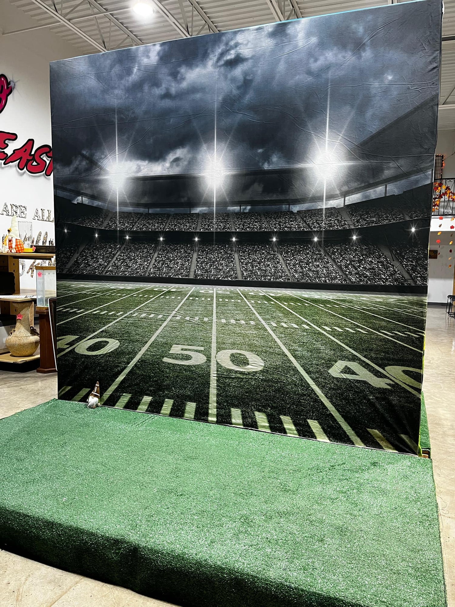 Football Field Backdrop Stadium Lights Green Lawn Background G-305