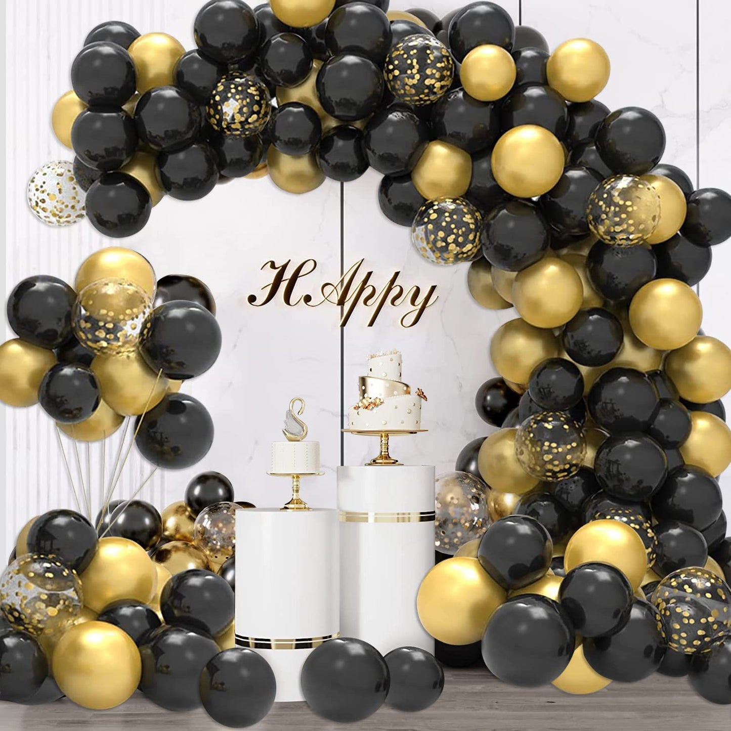 Black and Gold Balloon Arch Set Graduate Day Bachelor Party Balloon De ...