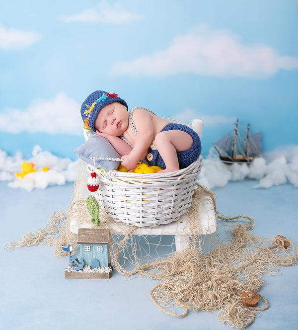 Beautiful Blue Sky and White Clouds Background for Newborn Photography