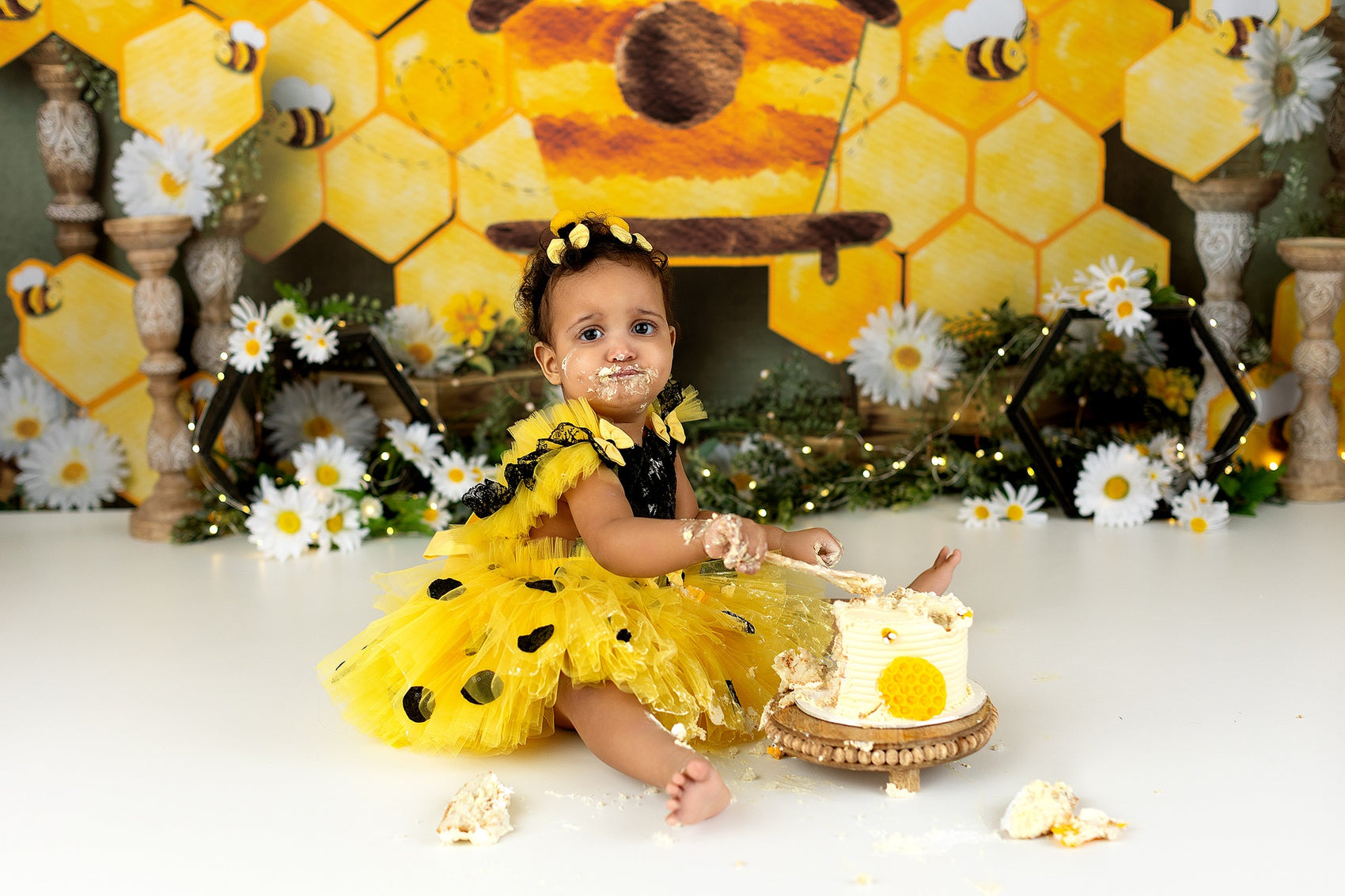 Kids Photo Backdrop Honeycomb Daisy Bee Cottage Display Children Backd