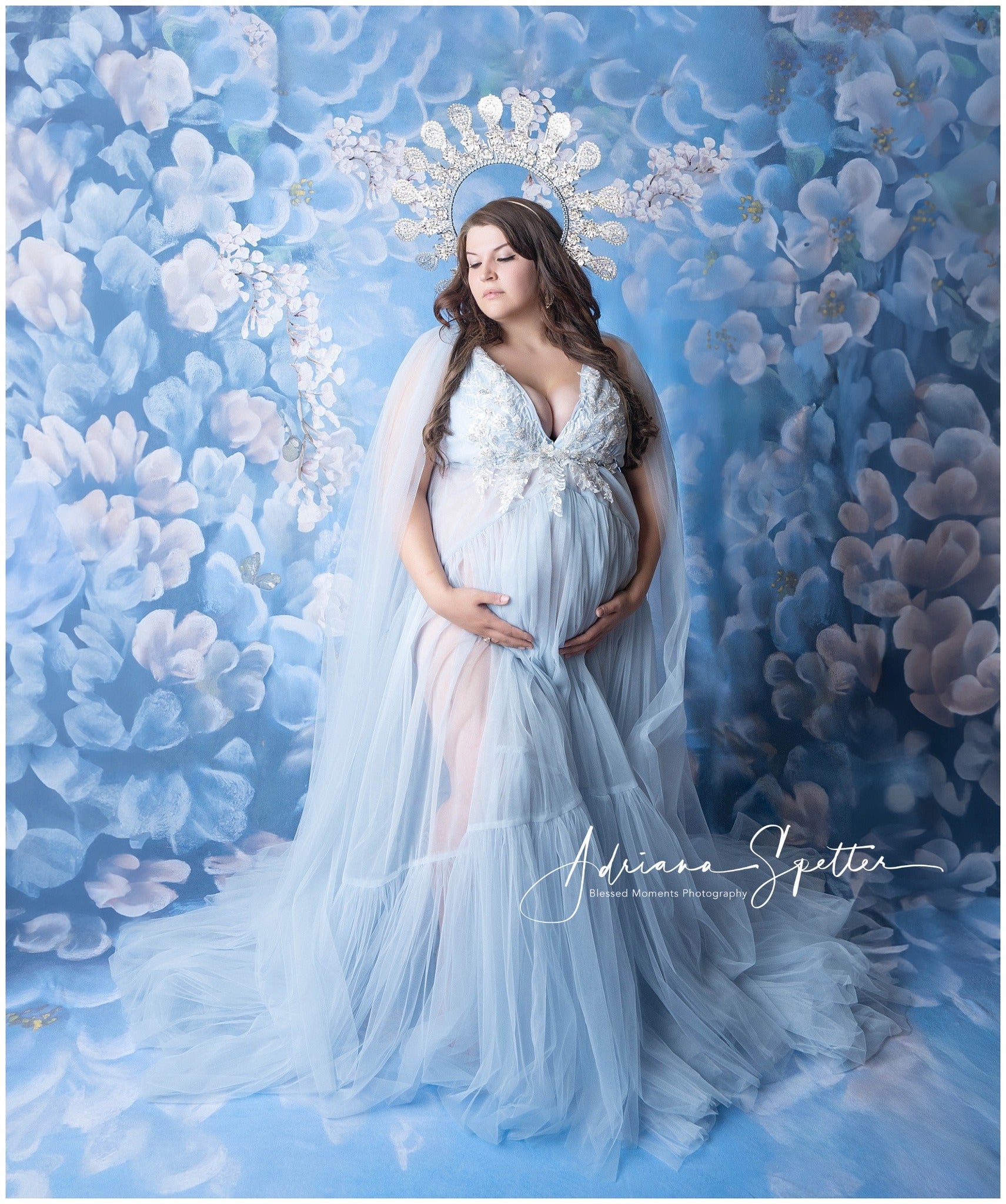Artistic Backdrop Watercolor Blue Blooming Floral Fine Art Backdrops M