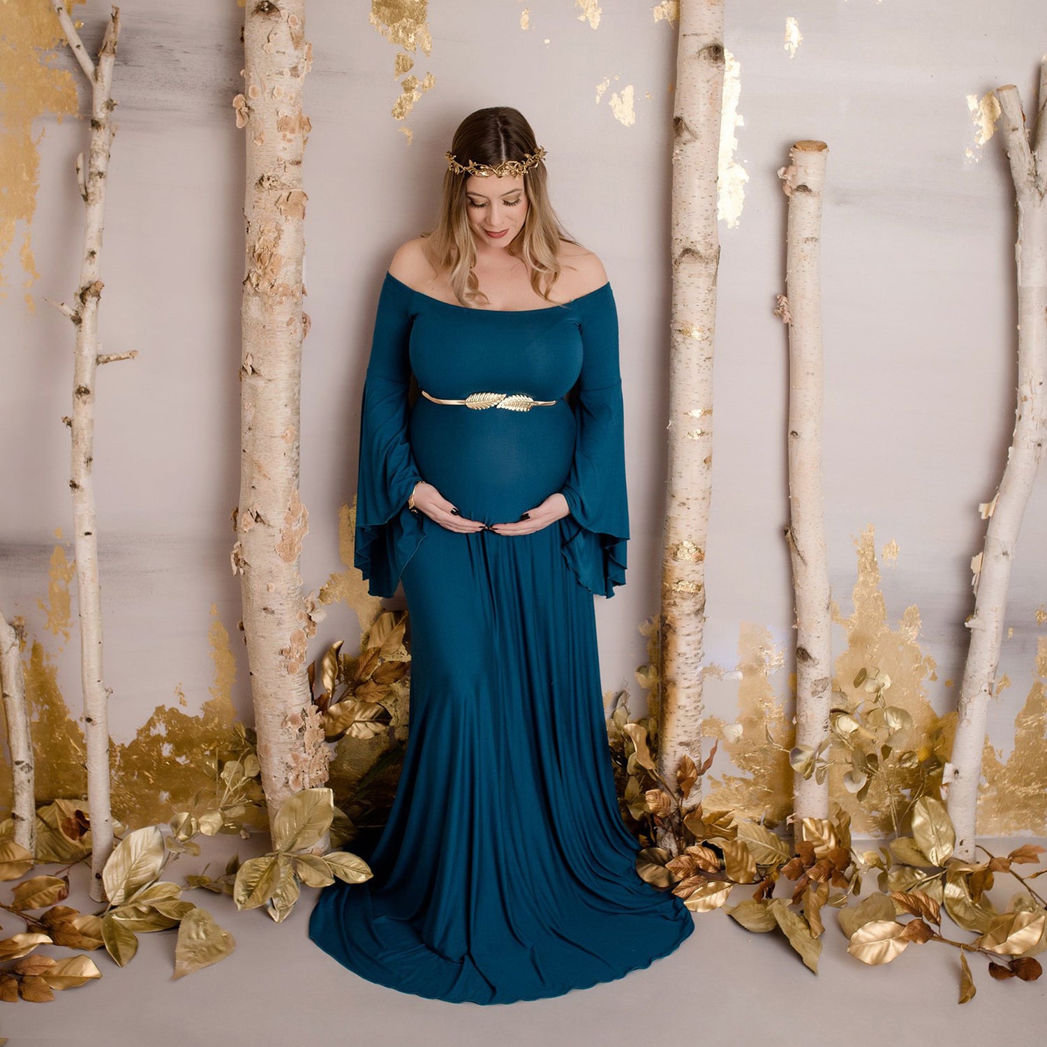 Simple court style strapless floor length maternity photography dress