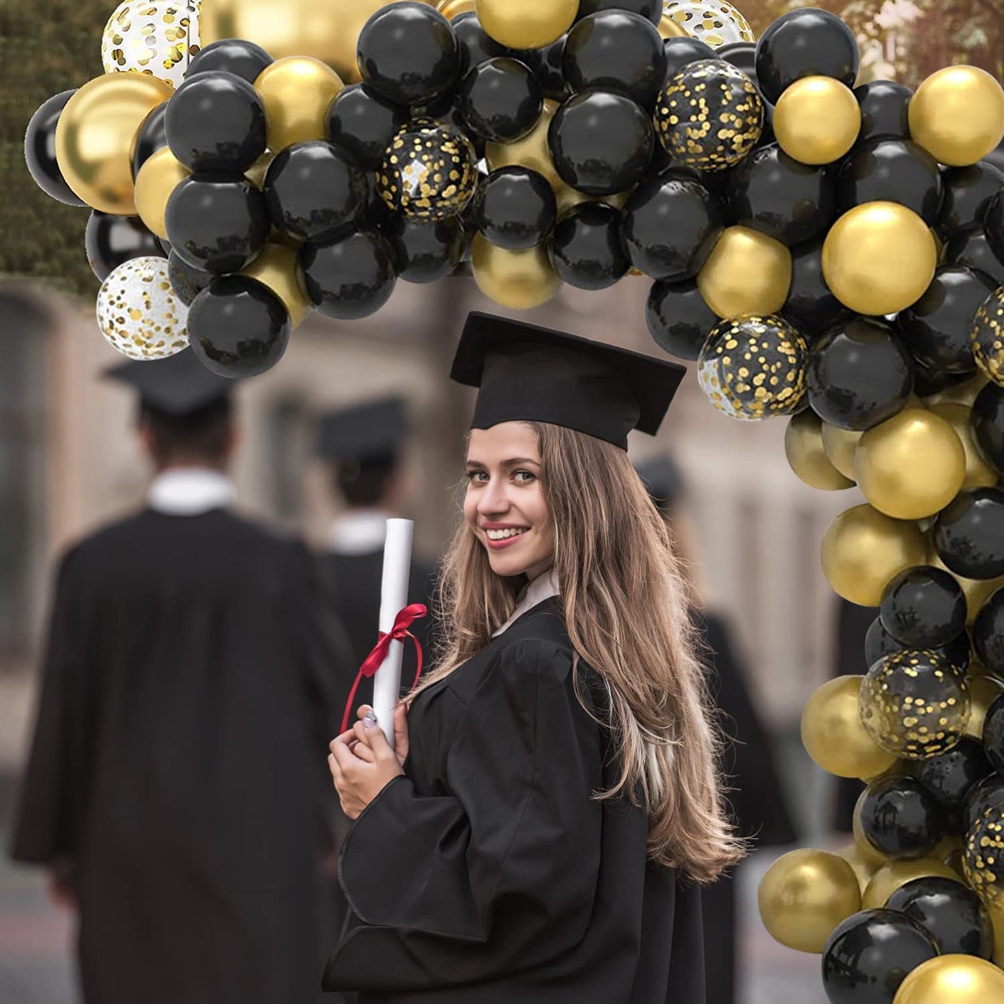 Black and Gold Balloon Arch Set Graduate Day Bachelor Party Balloon De ...