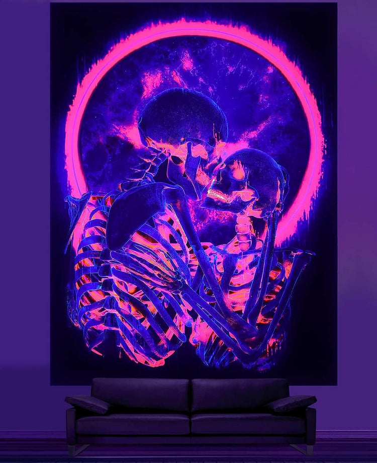 Blacklight Skull Tapestry UV Reactive Gothic Wall Hanging Decoration ...