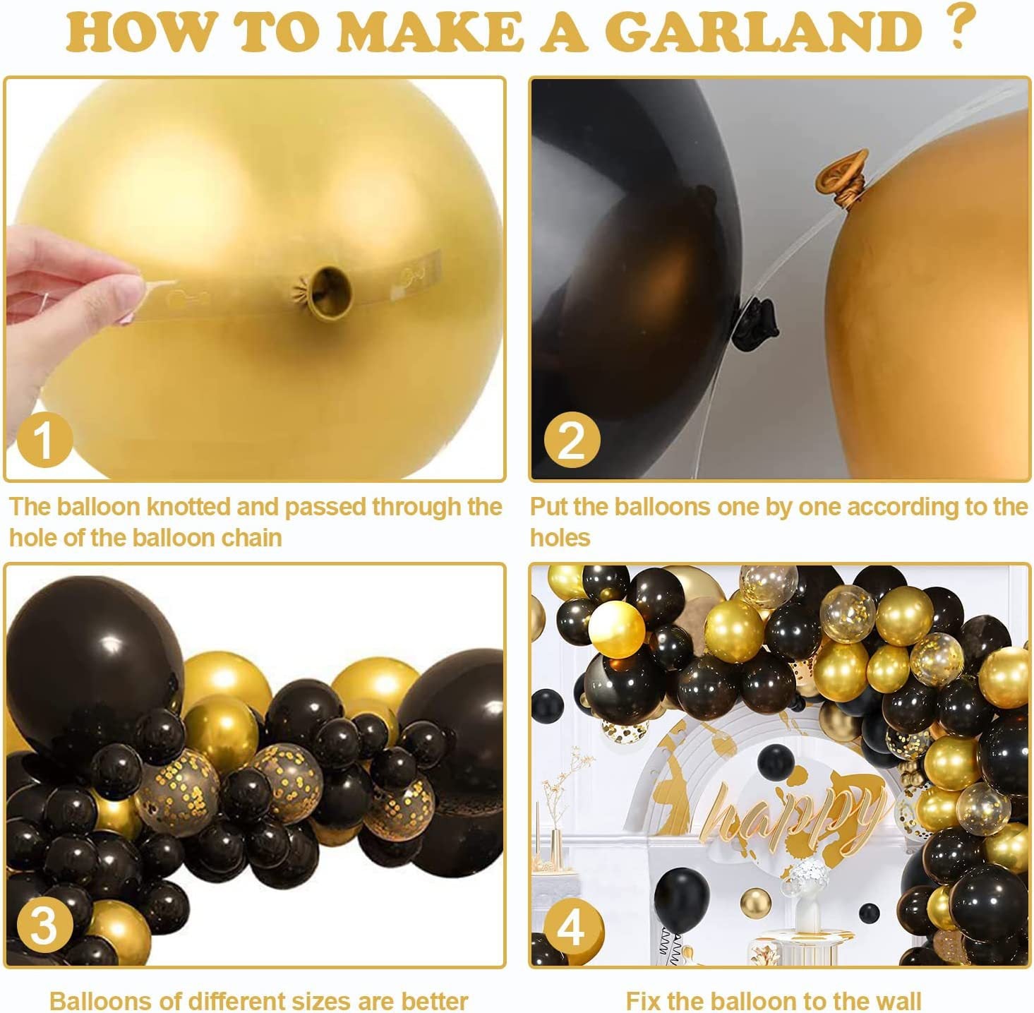 Black and Gold Balloon Arch Set Graduate Day Bachelor Party Balloon De ...