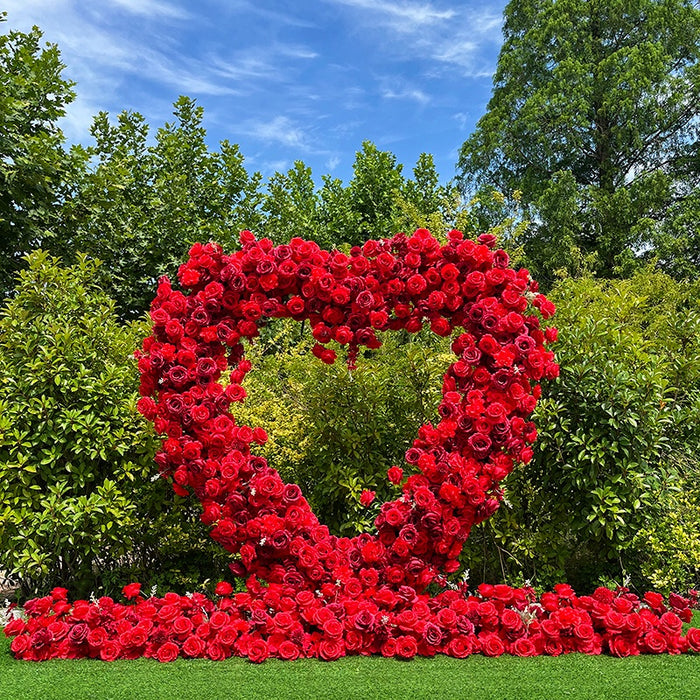 Luxury Red Rose Heart Flower Arch for Wedding Ceremony Event Backdrop