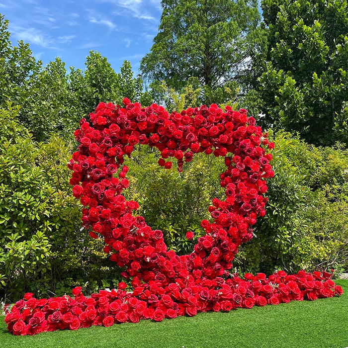 Luxury Red Rose Heart Flower Arch for Wedding Ceremony Event Backdrop