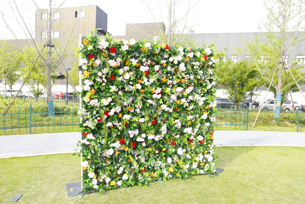 8x8ft Pink Rose Green Leaves Fabric Hanging Floral Wall ACFW-002