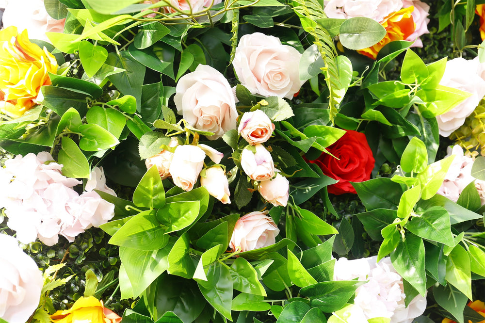 8x8ft Pink Rose Green Leaves Fabric Hanging Floral Wall ACFW-002