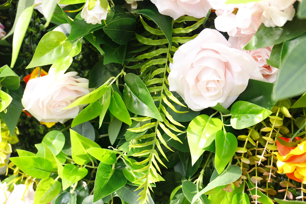 8x8ft Pink Rose Green Leaves Fabric Hanging Floral Wall ACFW-002