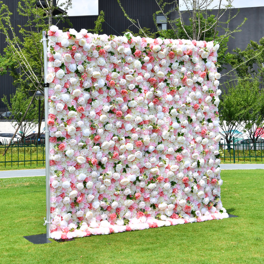 5D Pink White Artificial Rose Roll Up Flower Wall Events Backdrop ACFW