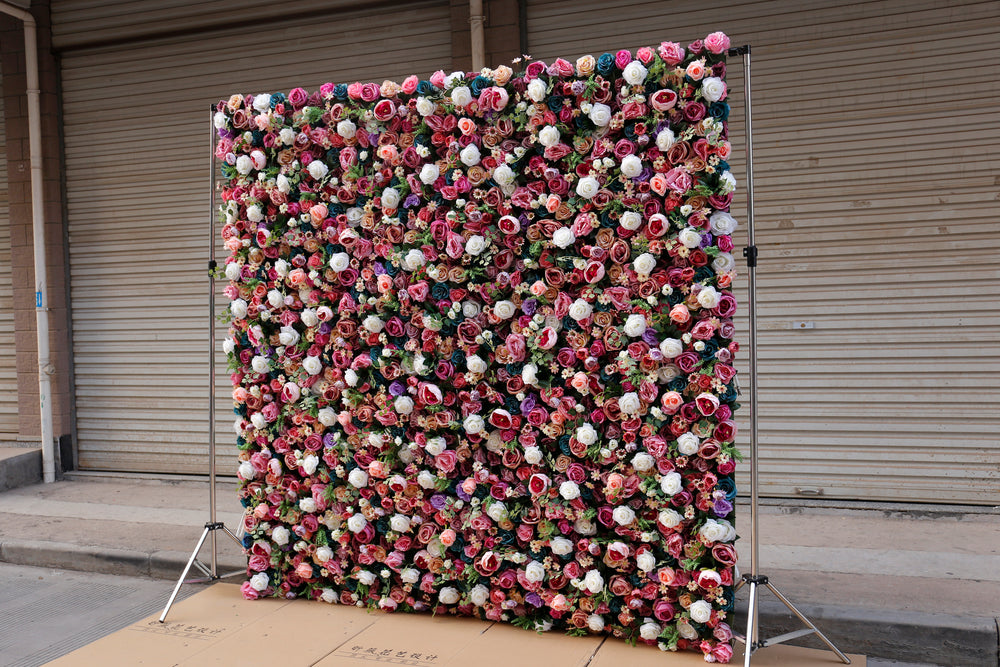 High-Density Mixed Color Artificial Rose Roll Up Flower Wall ACFW-006