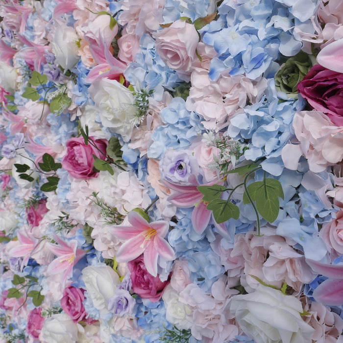 Blue and Pink Mixed Fabric Flowers Colorful Artificial Flower Wall ACF