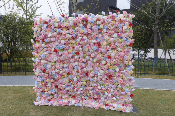 Colorful Candy Pink Rose Artificial Flower Wall Wedding Backdrop ACFW-