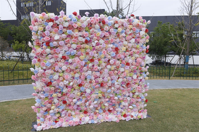 Colorful Candy Pink Rose Artificial Flower Wall Wedding Backdrop ACFW-