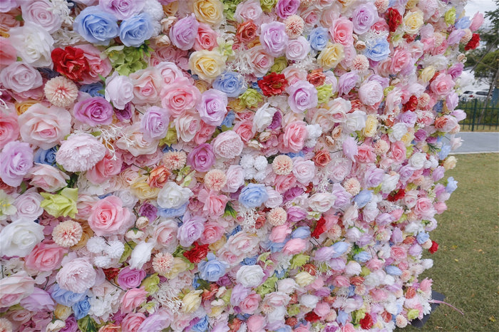 Colorful Candy Pink Rose Artificial Flower Wall Wedding Backdrop ACFW-