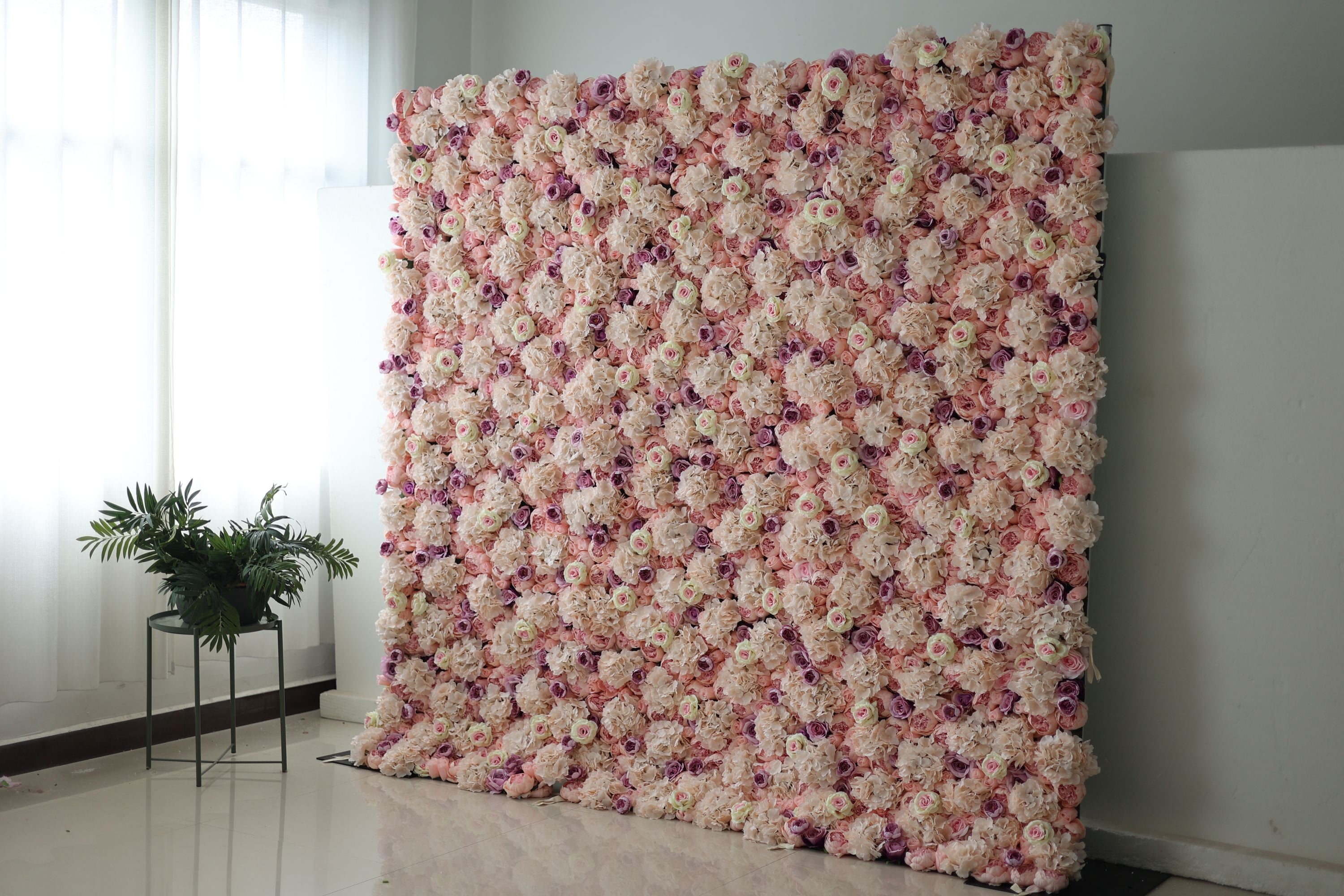 Pink Purple Rose Roll-Up Fabric Flower Wall Wedding Events AAFW-101