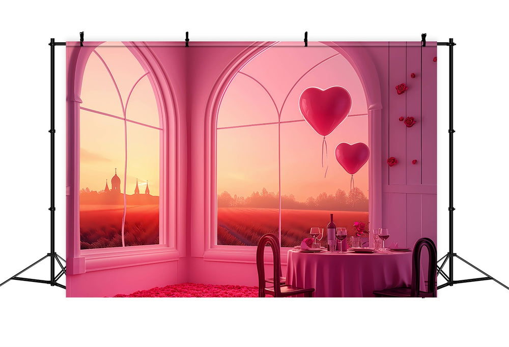 Backdrop For Valentines Day Sunset Windows Heart Balloons Backdrop BRP