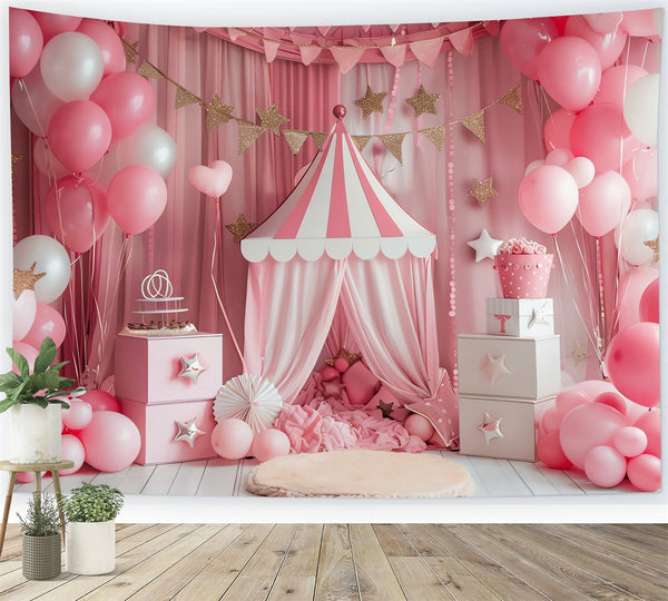 Circus Themed Backdrops Pink Carnival Glittering Stars Backdrop BRP1-1