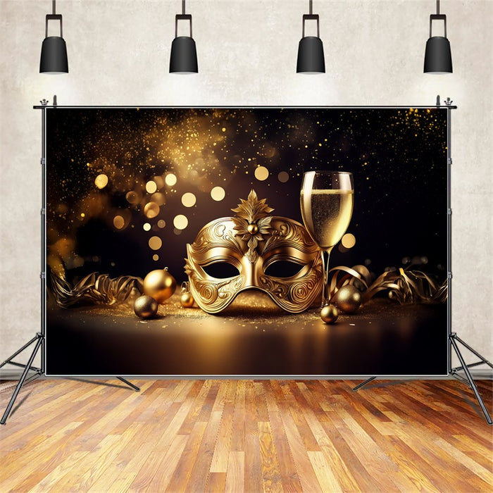 Circus Carnival Backdrop Sparkling Gold Mask Festive Champagne Backdro