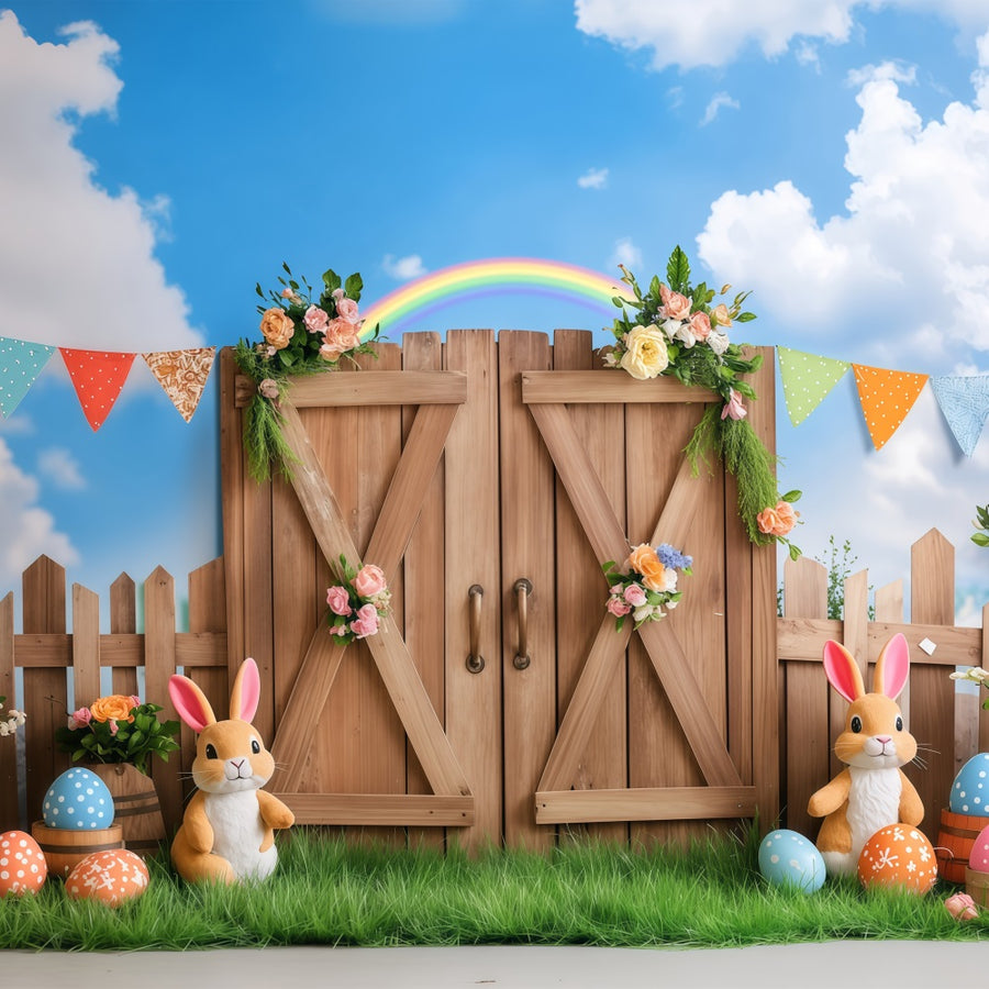 Easter Sunday Backdrops Bunny Garden Rainbow Celebration Backdrop BRP1