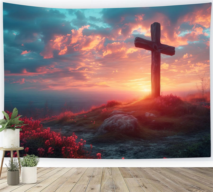Easter Photo Backdrops Twilight Glow Hill Cross Backdrop BRP1-310