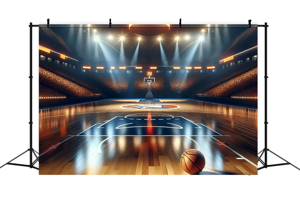 Basketball Photo Backdrop Shining Lights Wooden Court Backdrop BRP1-31