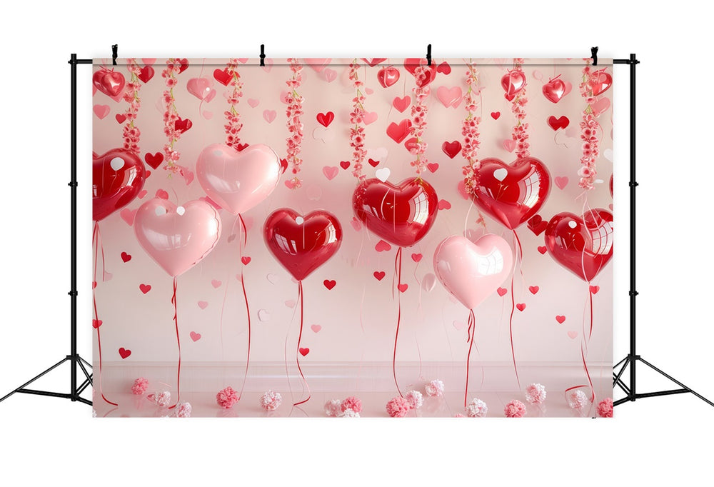 Valentine Theme Backdrop Hanging Floral Heart Balloons Backdrop BRP1-9