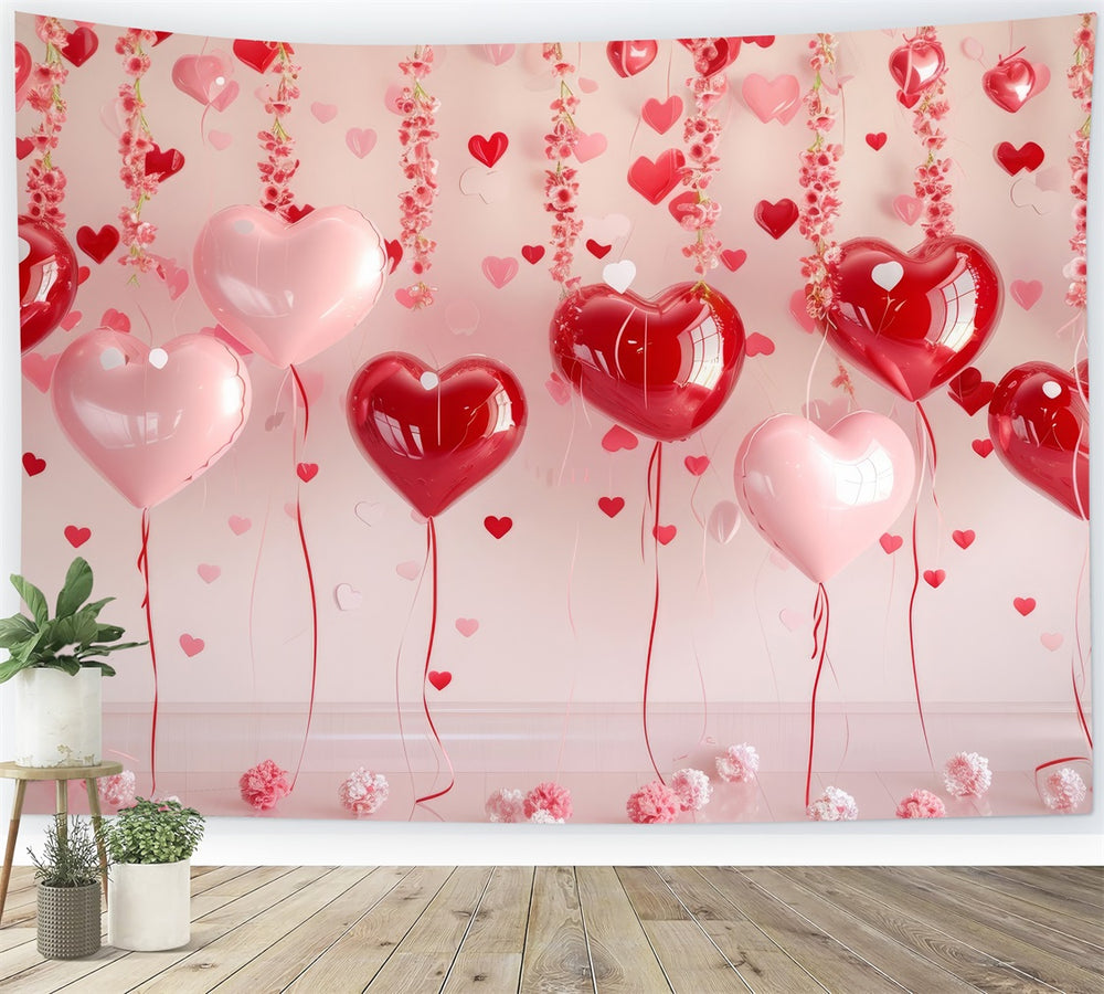 Valentine Theme Backdrop Hanging Floral Heart Balloons Backdrop BRP1-9