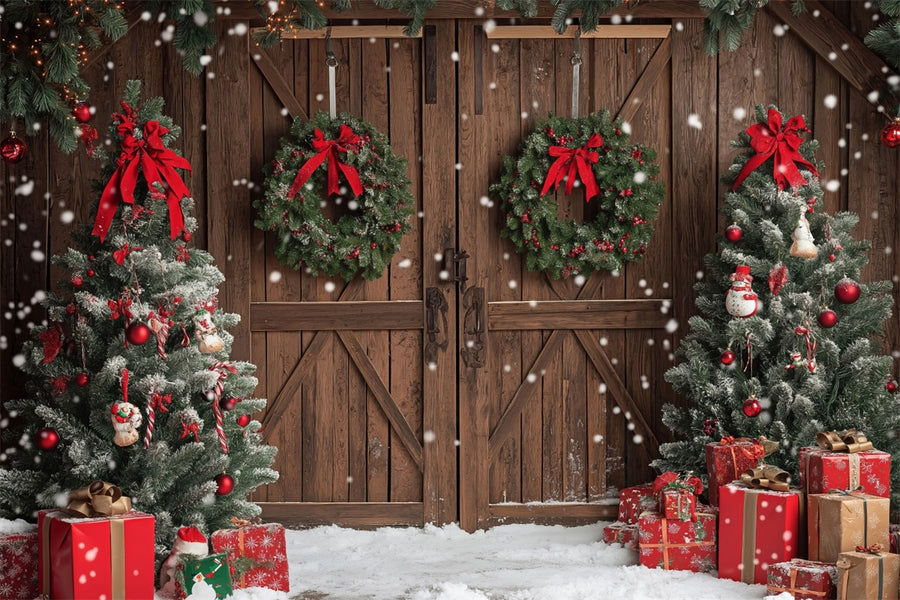 Backdrops For Christmas Rustic Decor Trees Gift Boxes Backdrop BRP10-1