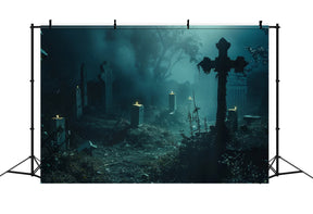 Halloween Backdrops Graveyard Path Lit Candles Backdrop BRP10-188