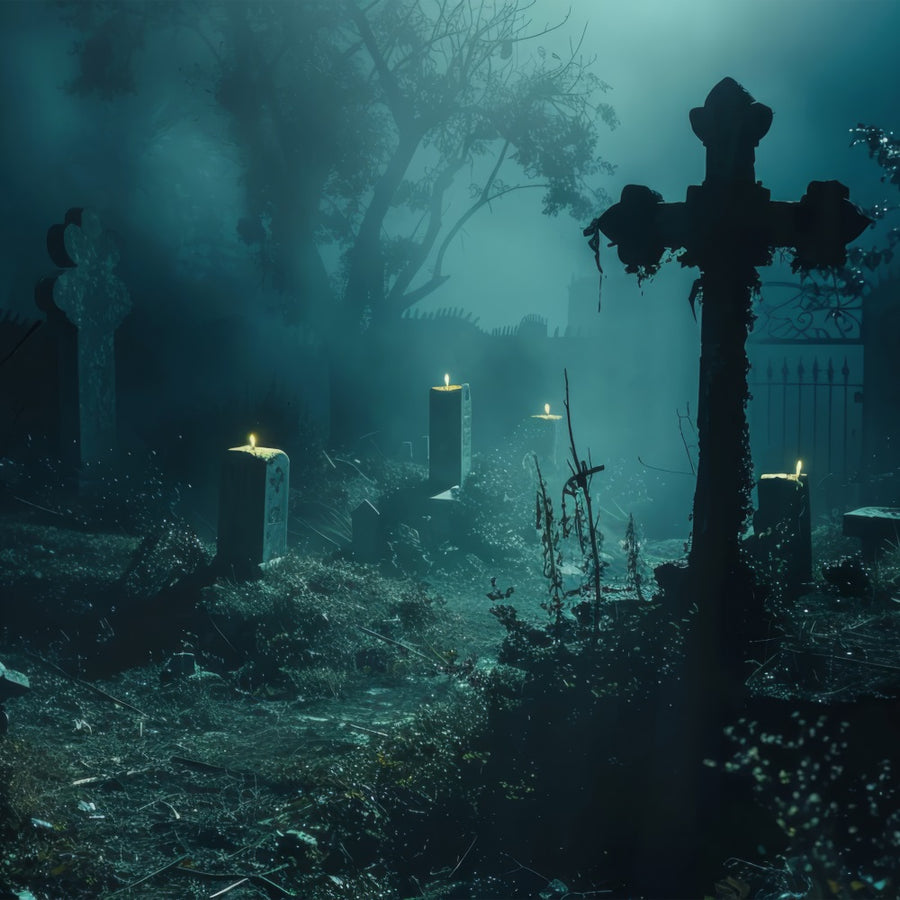 Halloween Backdrops Graveyard Path Lit Candles Backdrop BRP10-188