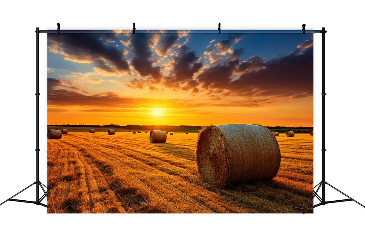 Fall Backdrop Sunset Harvest Hay Bales Backdrop BRP10-253