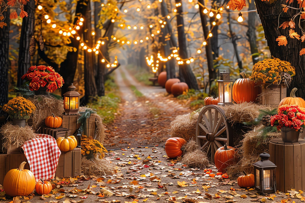 Autumn Photo Backdrop Haystack Pumpkins Trail Lights Backdrop BRP10-25