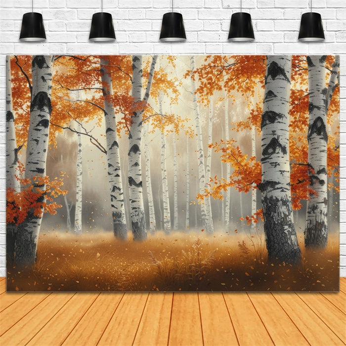 Autumn Photography Backdrop Morning Mist Birch Forest Backdrop BRP10-2