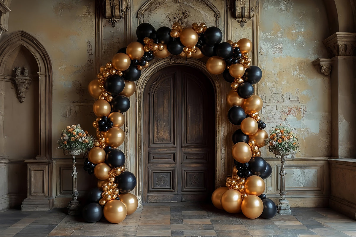 Arch Wall Backdrops Black Gold Balloon Display Backdrop BRP10-287 ...