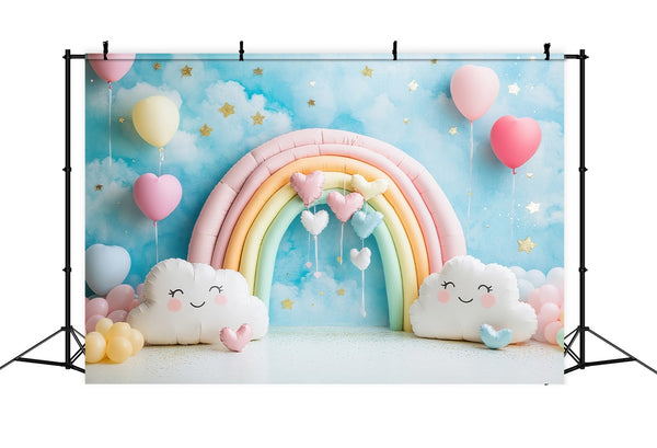 Birthday Party Backdrop Clouds Balloons Rainbow Arch Backdrop BRP10-32