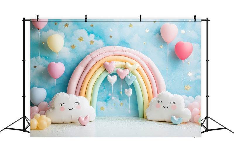 Birthday Party Backdrop Clouds Balloons Rainbow Arch Backdrop BRP10-32