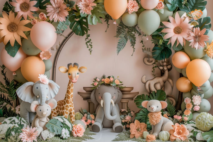 Photo Booth Backdrop Birthday Jungle-Themed Animal Balloon Backdrop BR