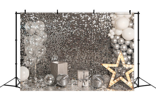 Backdrop Ideas Birthday Silver Sequin Gift Boxes Backdrop BRP10-383