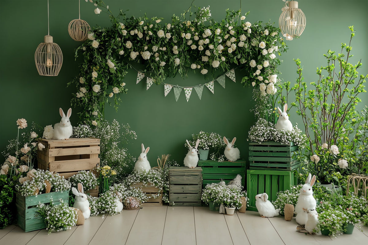 Birthday Photo Backdrops Greenery Garden Rabbits Crate Backdrop BRP10 ...