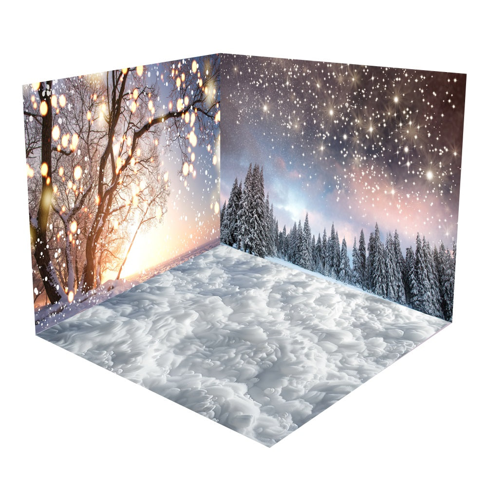 Winter Starry Night Snowy Sunset Backdrop Room Set BRP10-410 – Dbackdrop