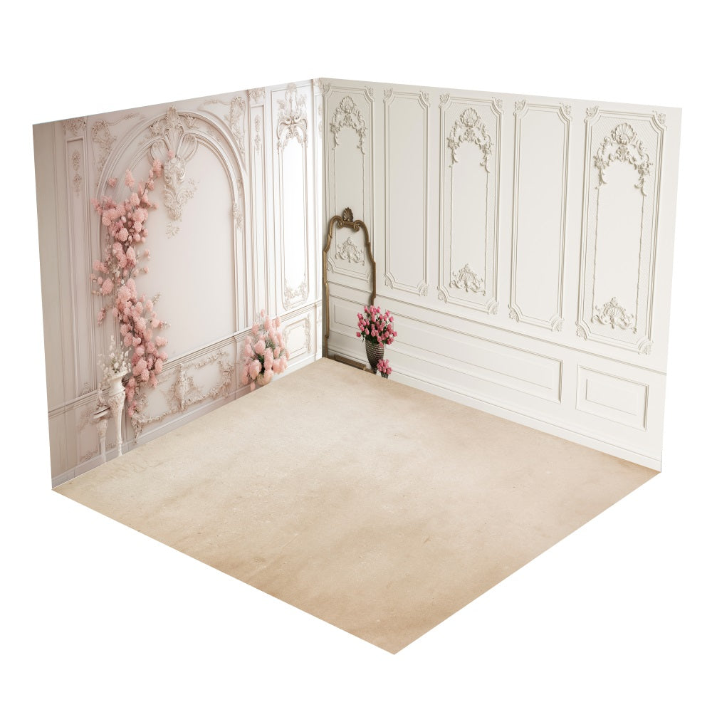 Retro White Wall Pink Blossoms Backdrop Room Set BRP10-431 – Dbackdrop