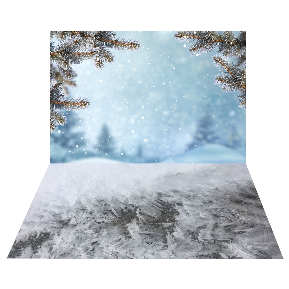 Winter Snowy Pine Tree Backdrop+Icy Ground Texture Floor Backdrop BRP1 ...