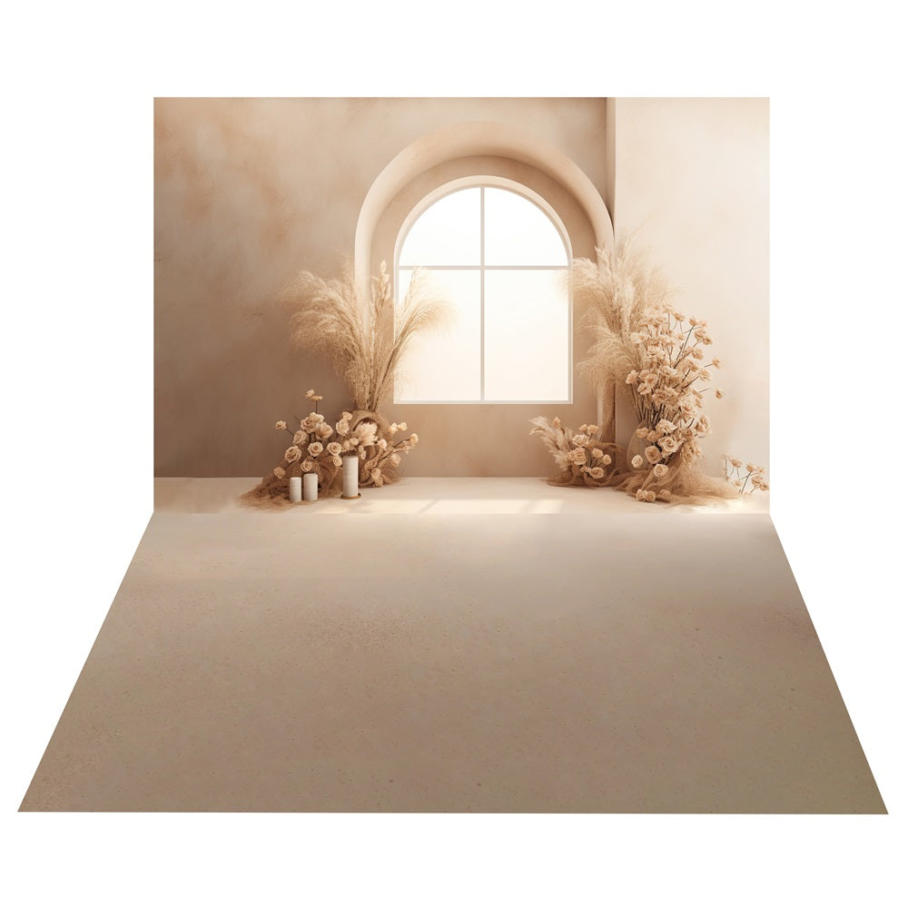 Boho Arched Window Backdrop+Matte Beige Floor Backdrop BRP10-497 ...