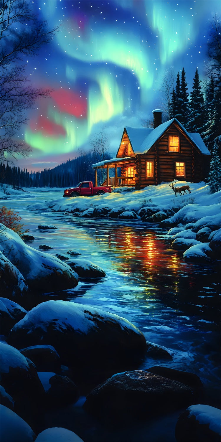 Winter Wonderland Cabin Sweep Northern Lights Backdrop BRP10-555 ...