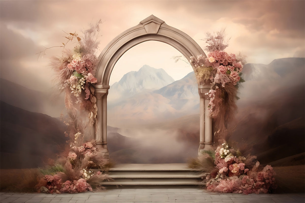 Boho Photography Backdrops Mountain Floral Archway Backdrop BRP10-585 ...